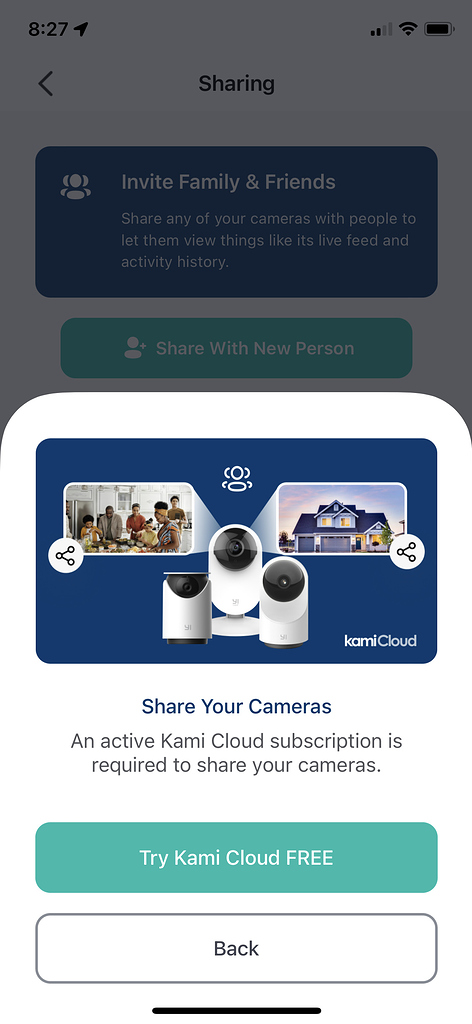 An active Kami Cloud subscription is required to share your camera ...